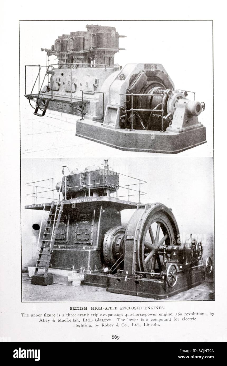 BRITISH HIGH-SPEED ENCLOSED ENGINES. The upper figure is a three-crank ...