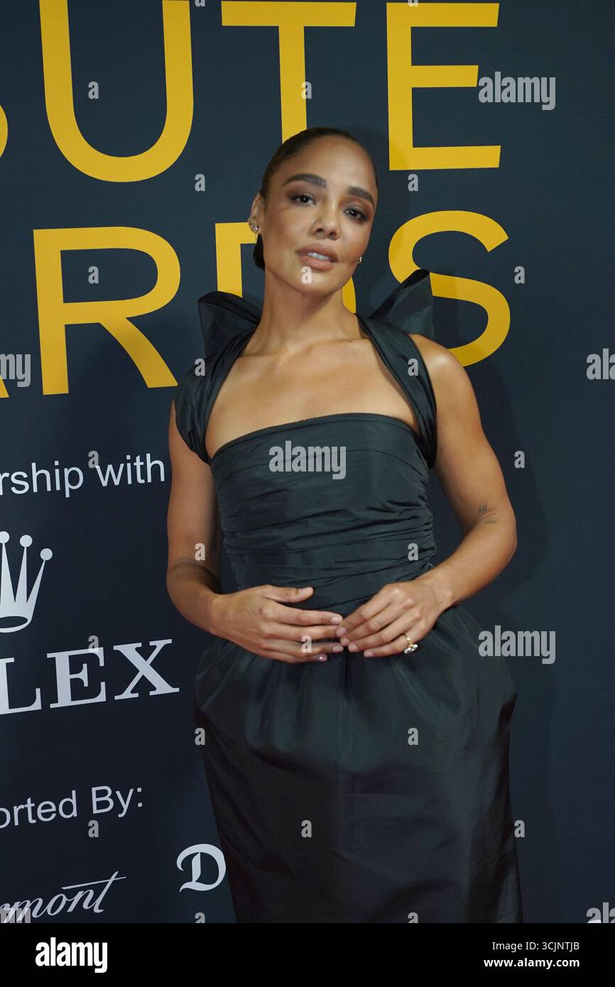 Tessa Thompson attends the red carpet for the Tribute Awards during the ...