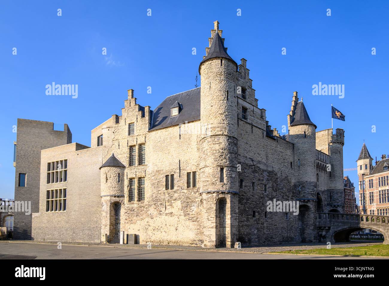 Het Steen medieval fortress on bank of Scheldt river in the old city ...