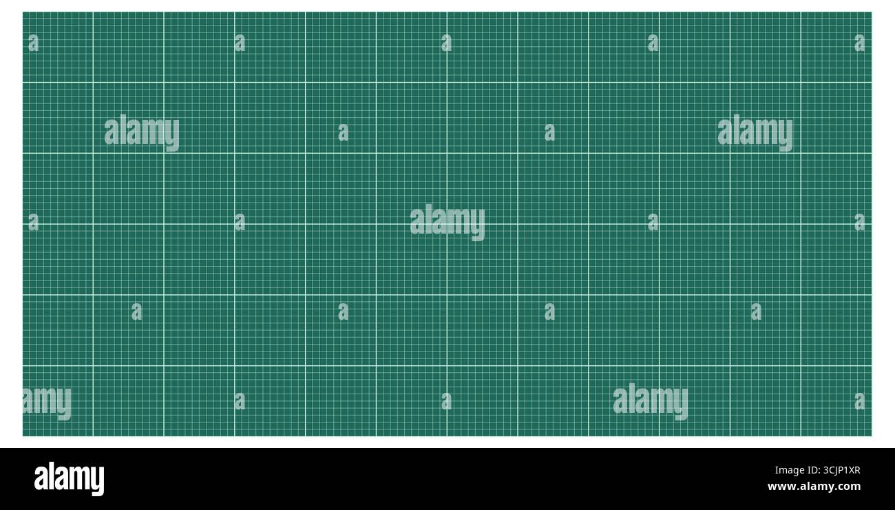 Green graph paper with white millimeter grid on dark background ...