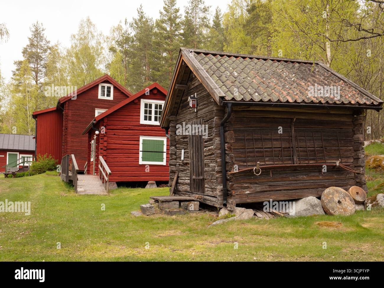 Hedemora, Sweden – MAY 10, 2025: Red, well-kept buildings at Dala-Husby ...