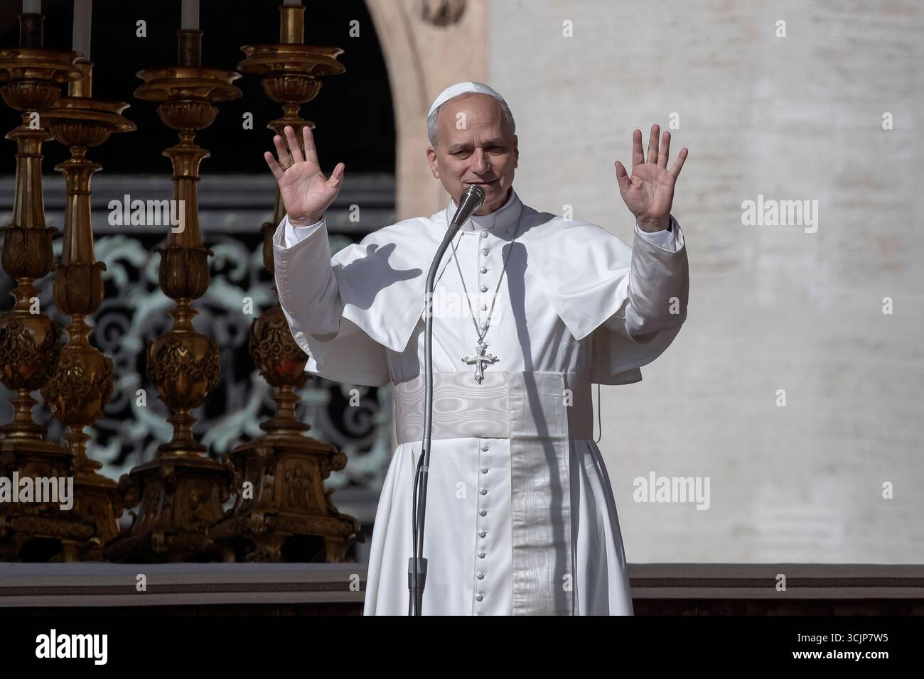 Pope Leo XIV seen during the Eucharistic Celebration with the Canonization of Blessed Pier ...