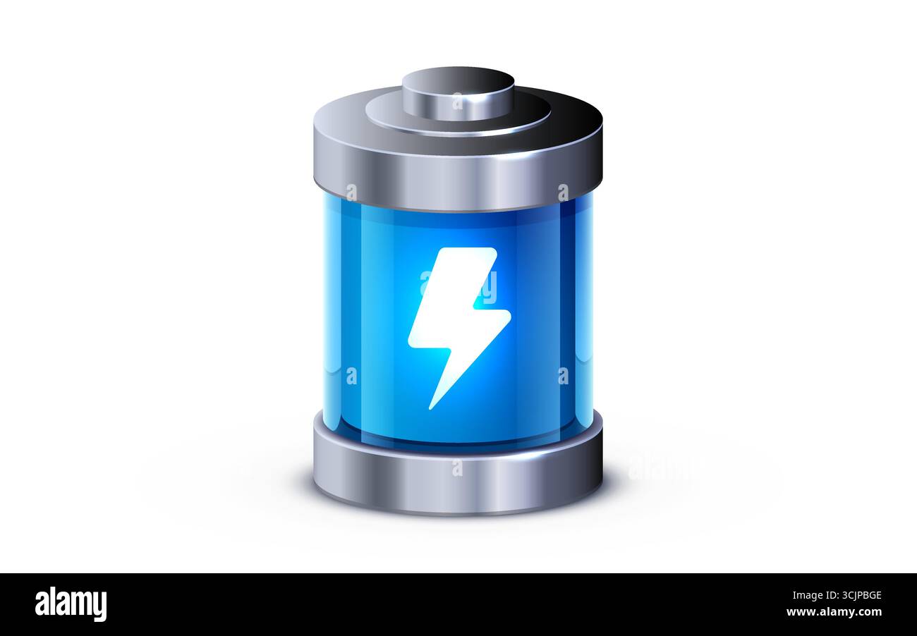 Full charged glowing battery . Realistic glass power battery. Vector ...