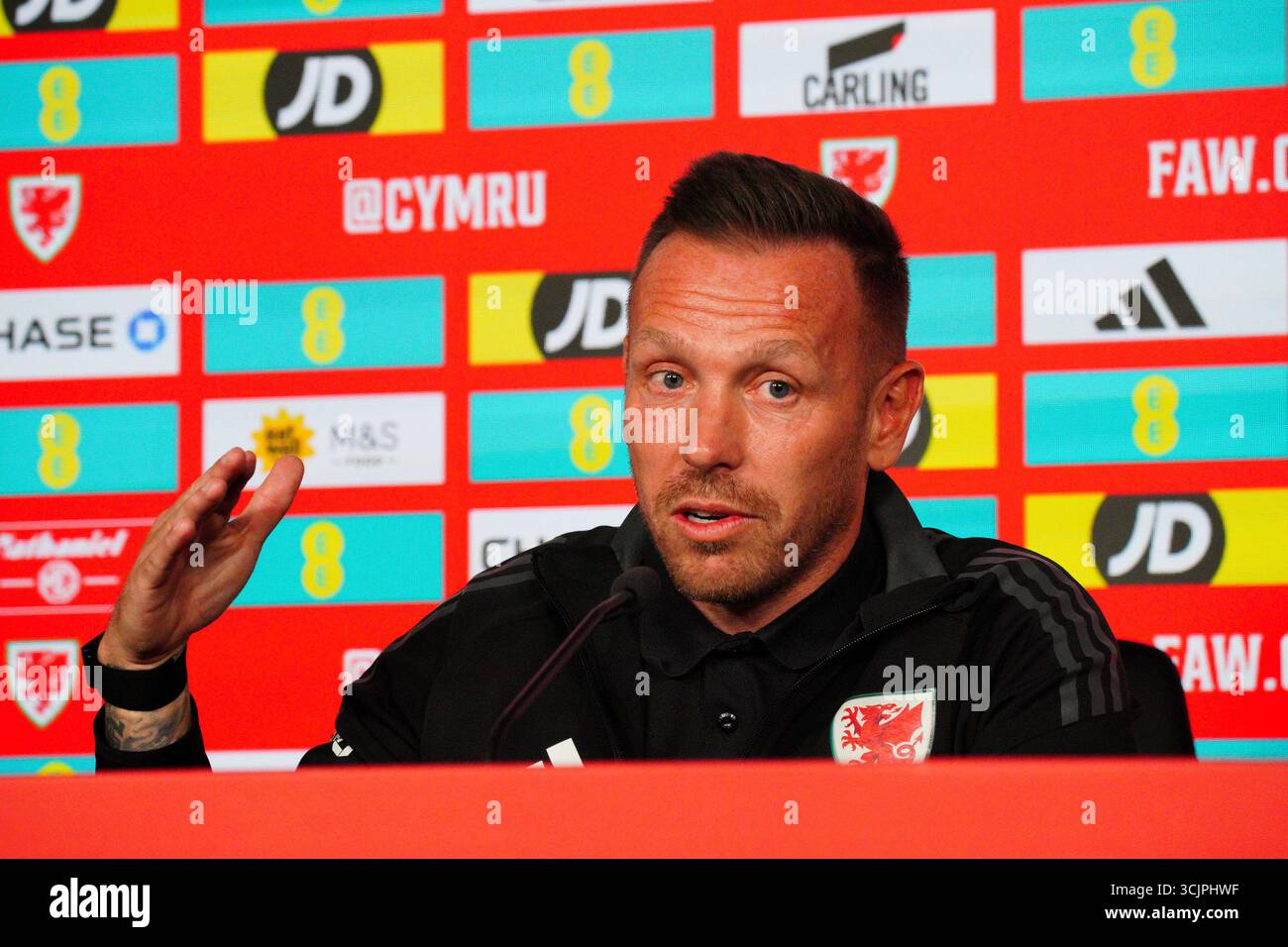 Wales manager Craig Bellamy during a press conference at the Vale ...