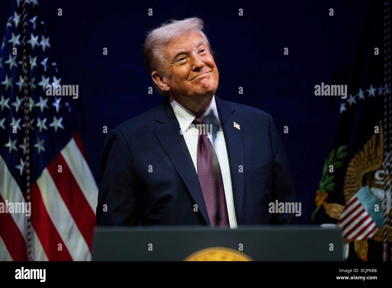 President Donald Trump arrives to speak at a hearing of the Religious ...