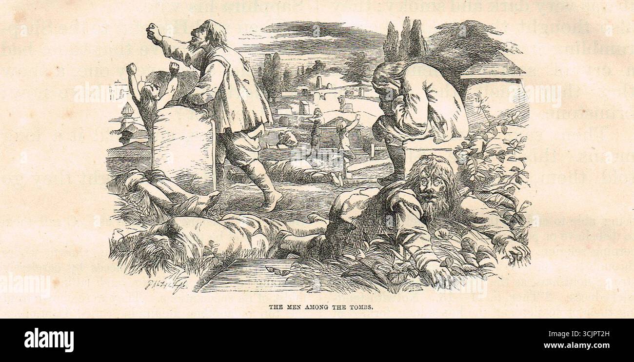 The men among the tombs. 1863 illustration from the The Pilgrim's ...