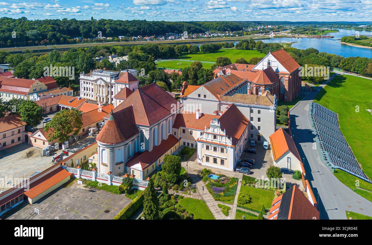 Aerial view of the confluence of the Nemunas and Neris rivers in Kaunas ...