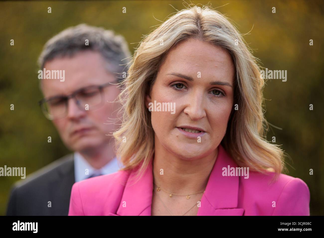 Fine Gael's party deputy leader Helen McEntee speaks to the media ...