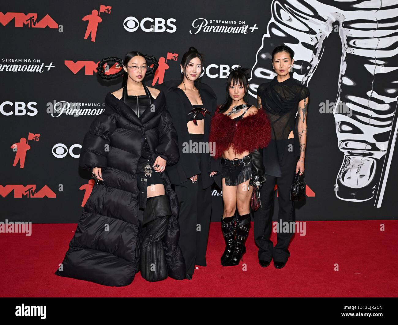 Audrey Nuna, left, Ejae, Rei Ami and May Hong from "KPop Demon Hunters" arrive at the MTV Video ...