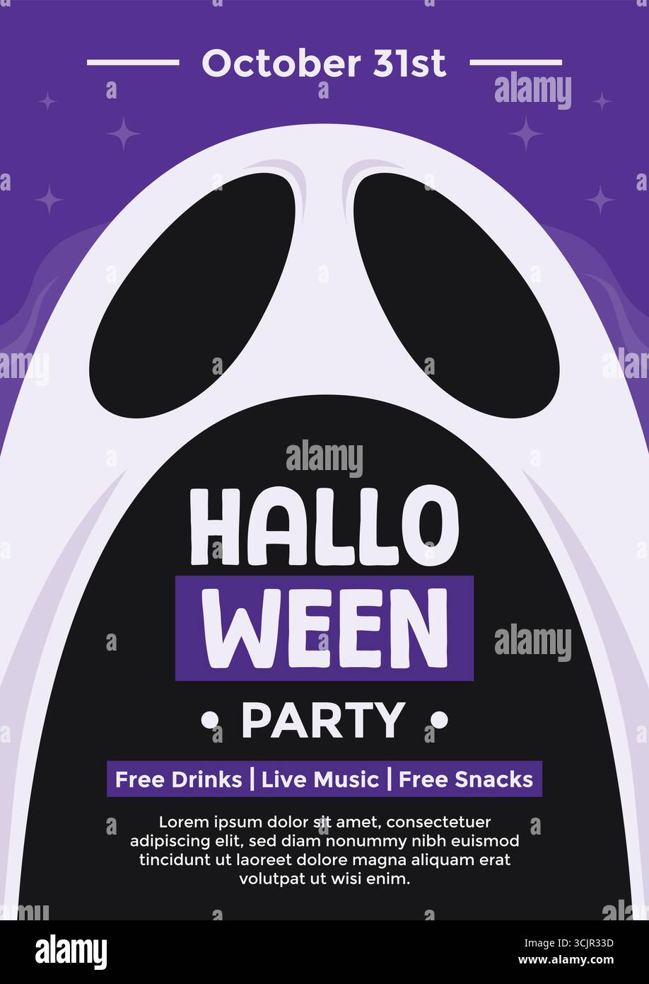 A4 Halloween poster template with screaming ghost. Purple Halloween ...