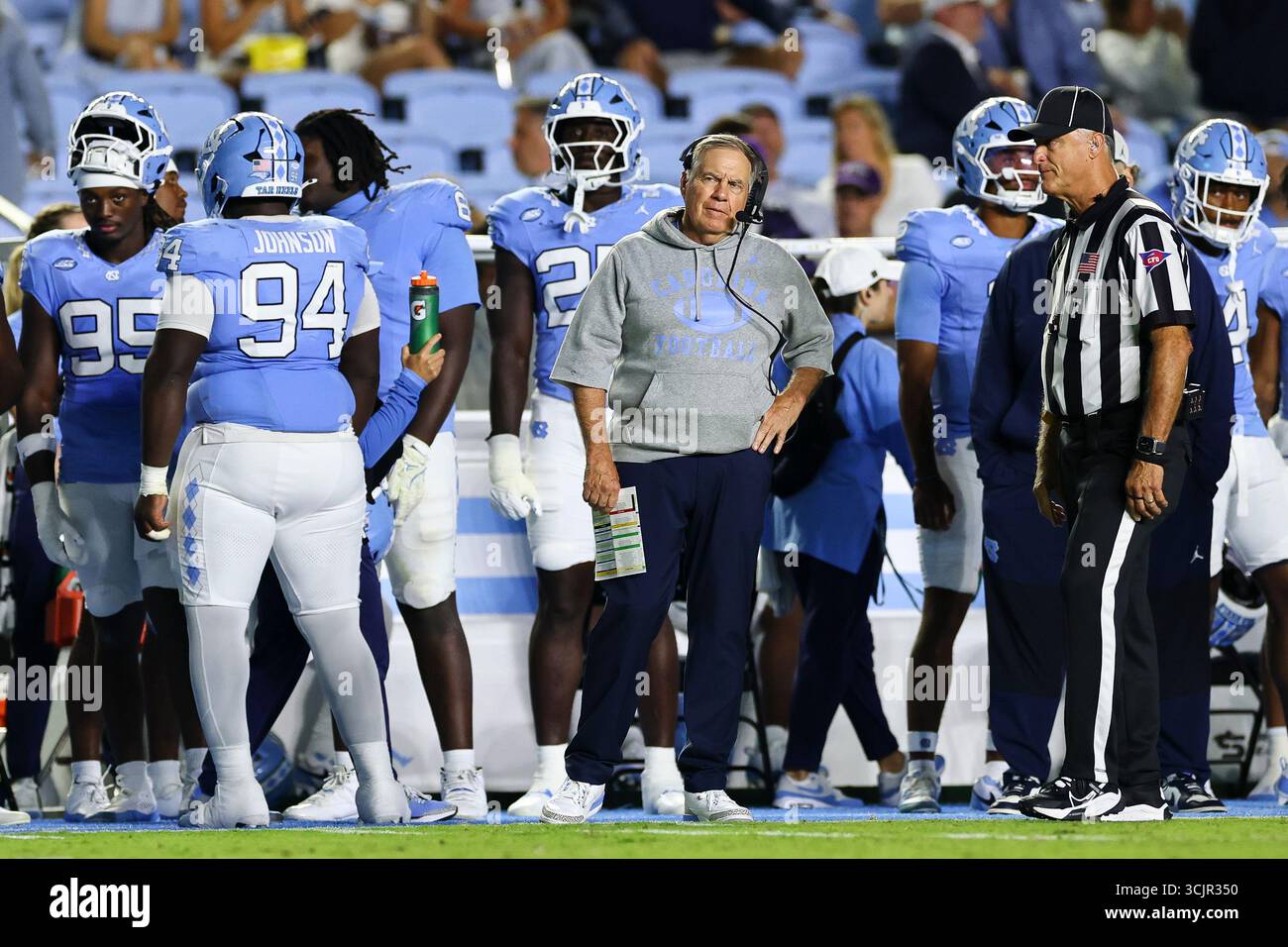 North Carolina head coach Bill Belichick coaches from the sideline ...