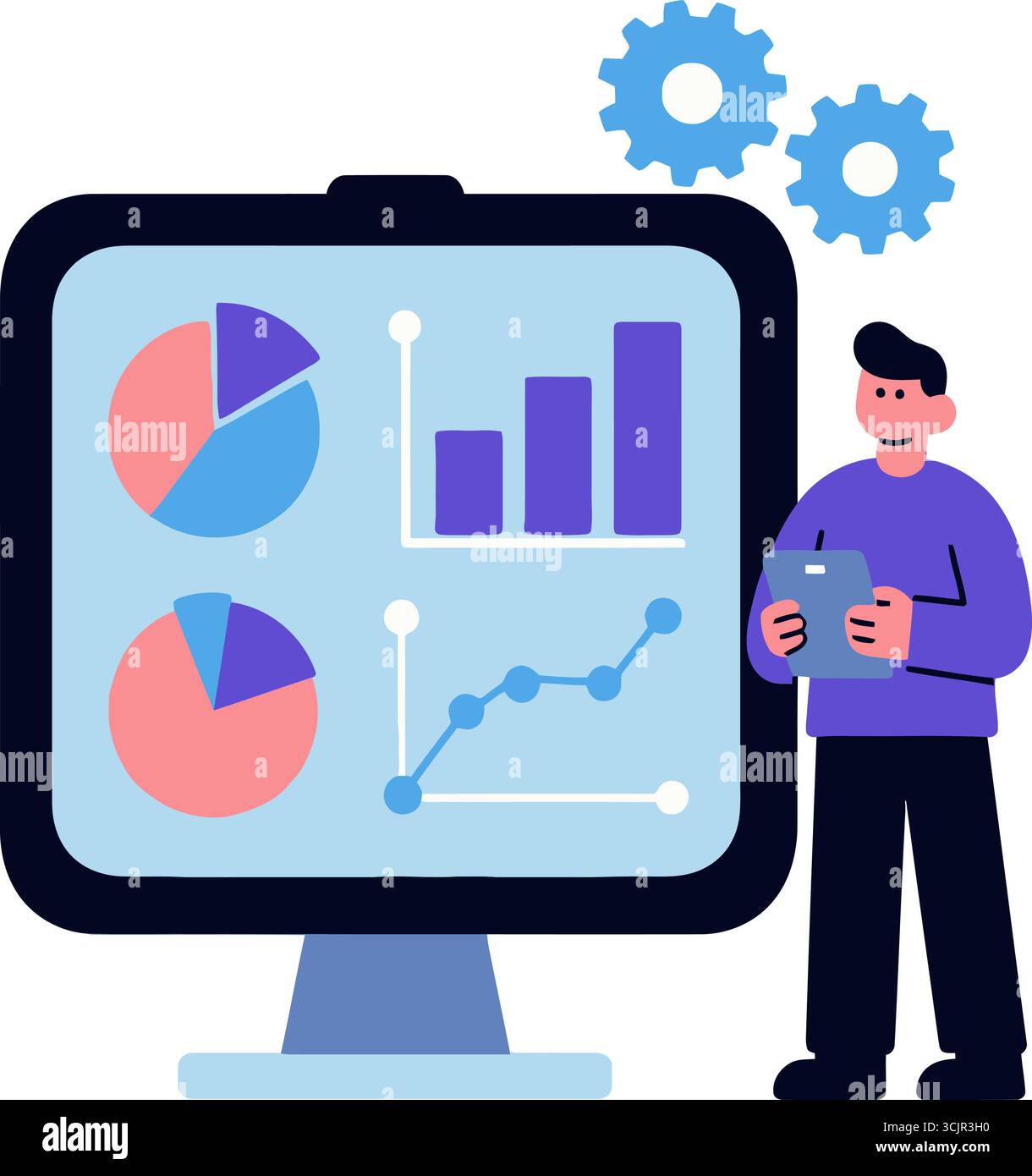 An individual examines a vibrant dashboard on a large monitor ...