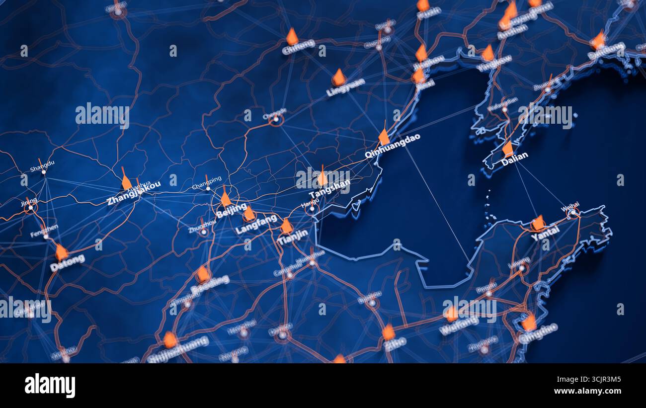 Tangshan map big data visualization. Futuristic map infographic of city ...