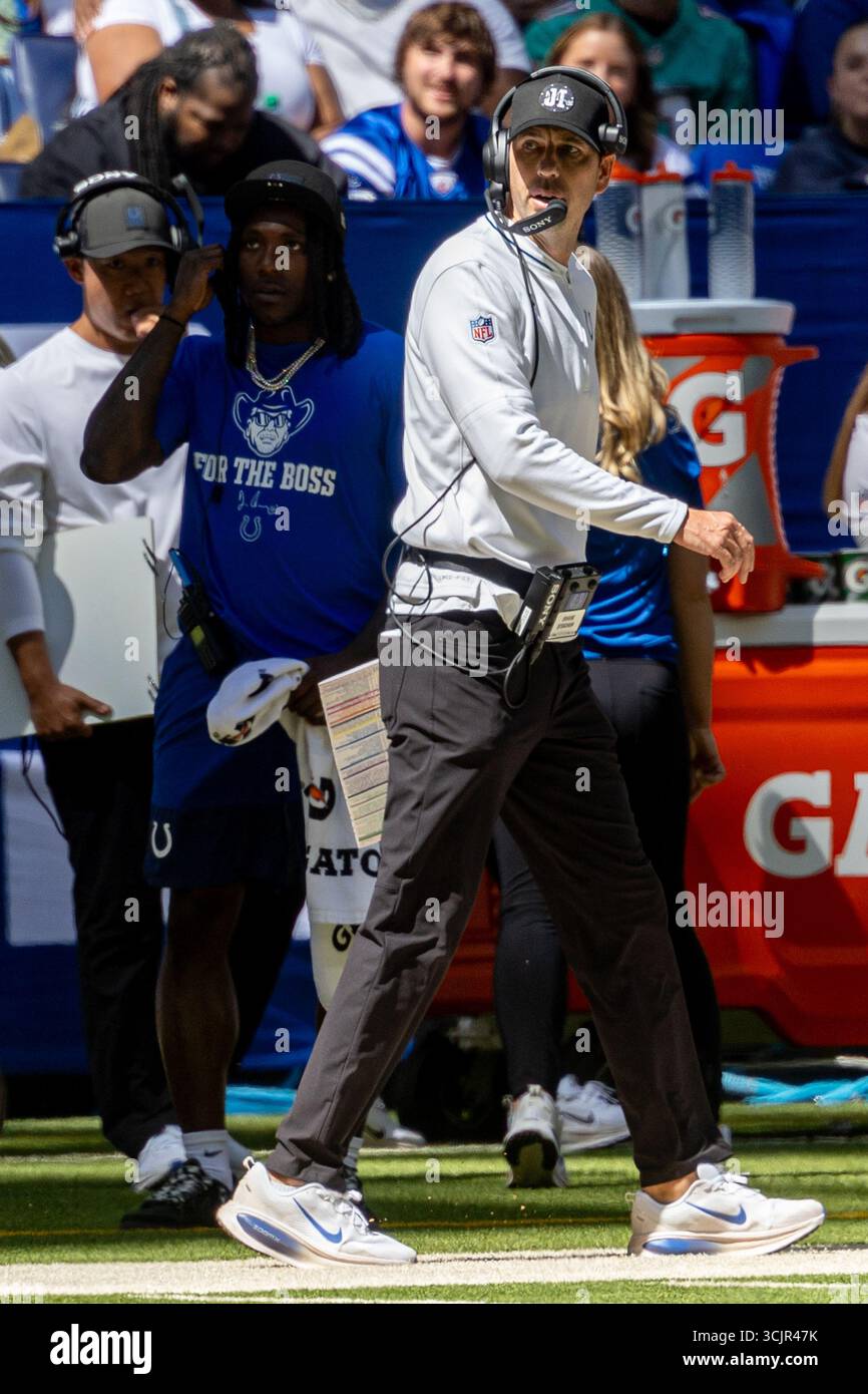 September 07, 2025: Indianapolis Colts head coach Shane Steichen paces ...