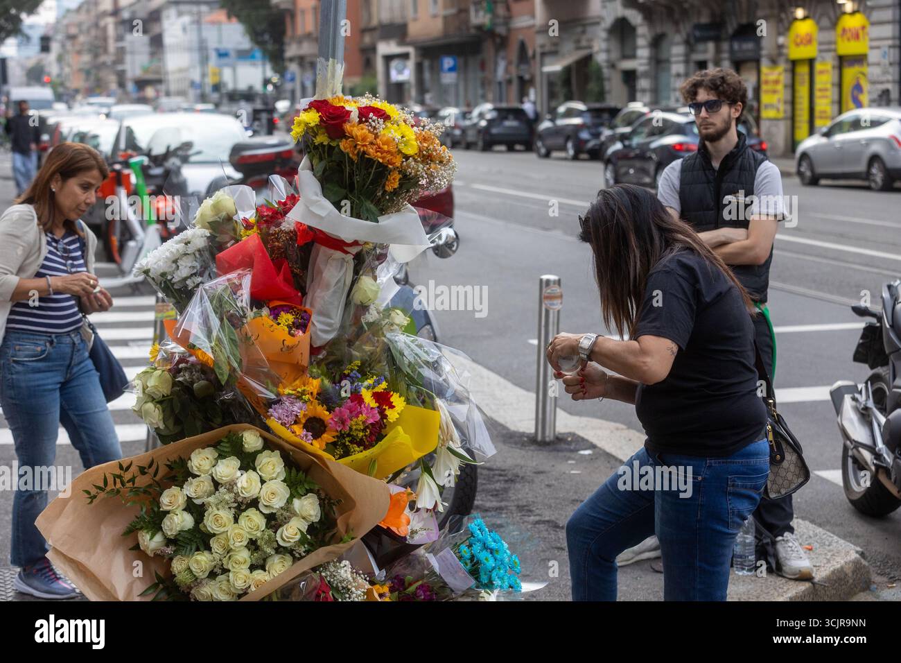 Fiori su un palo vicino al luogo dove è stato investito e ucciso Matteo ...