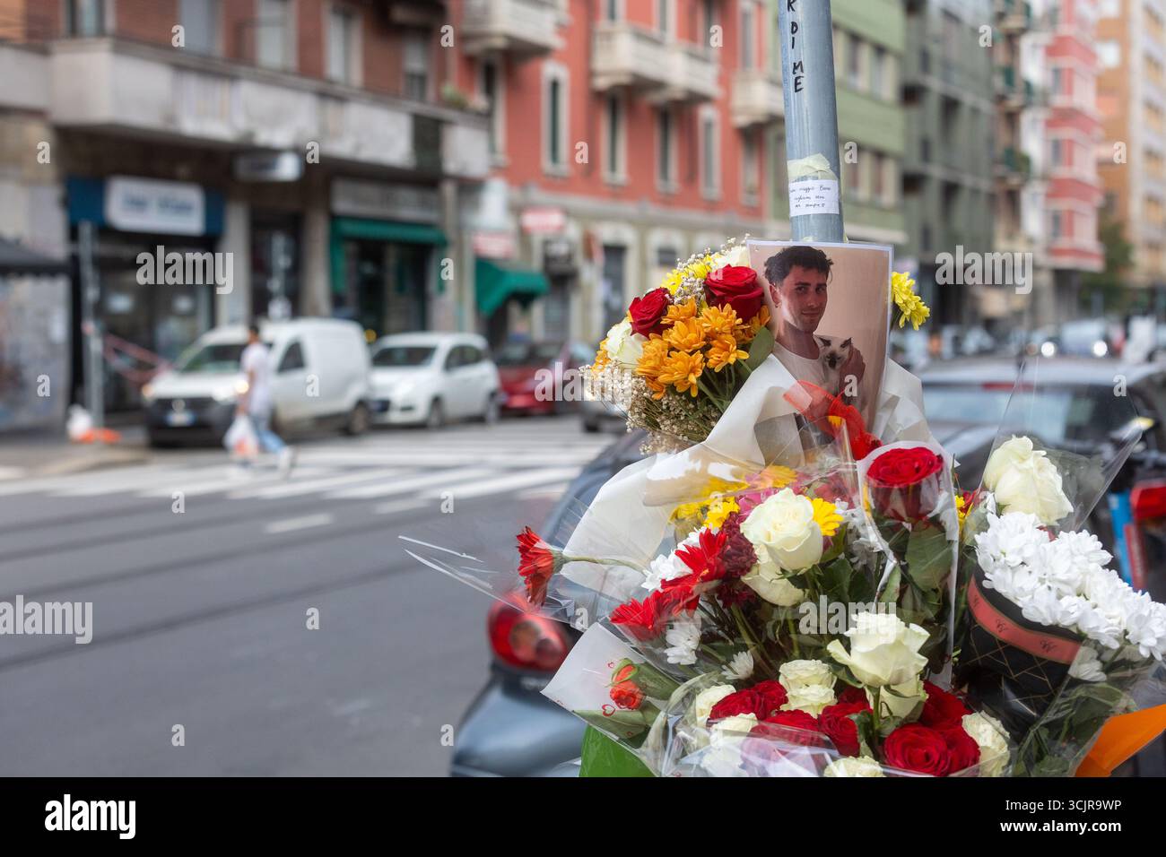 Fiori su un palo vicino al luogo dove è stato investito e ucciso Matteo ...