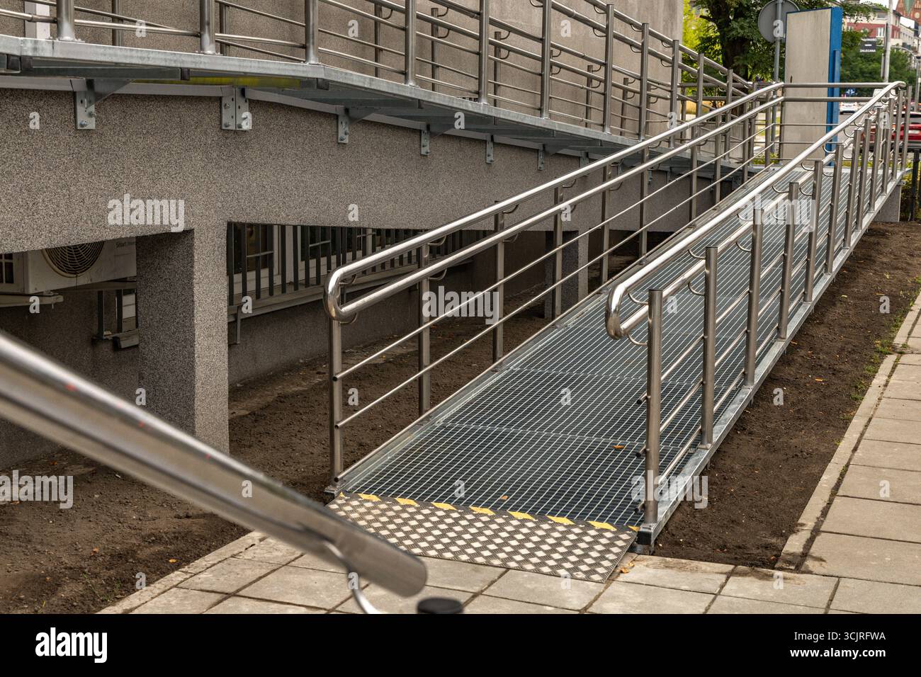 Accessible ramp for disabled people, metal ramp with handrails for ...