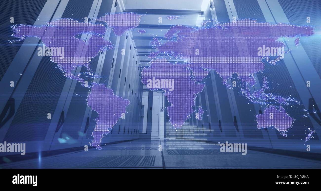 Projecting holographic world map in data center with server racks ...