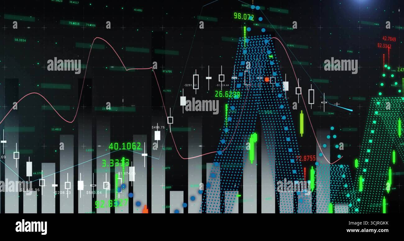 Displaying trading dashboard showing chart elements and numeric data ...