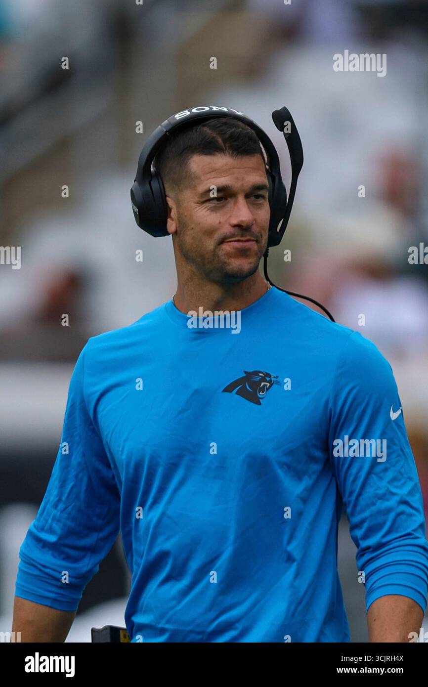Carolina Panthers head coach Dave Canales walks the sideline during an ...