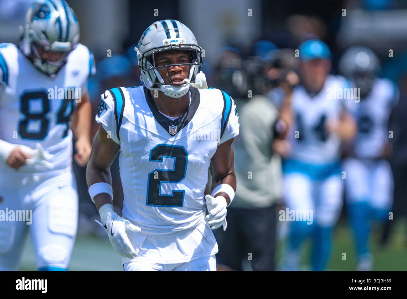 Carolina Panthers cornerback Mike Jackson (2) runs onto the field for ...