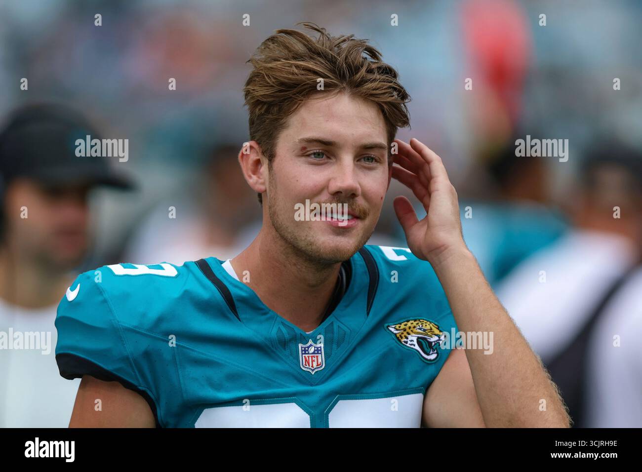 Jacksonville Jaguars place kicker Cam Little (39) walks the sideline ...