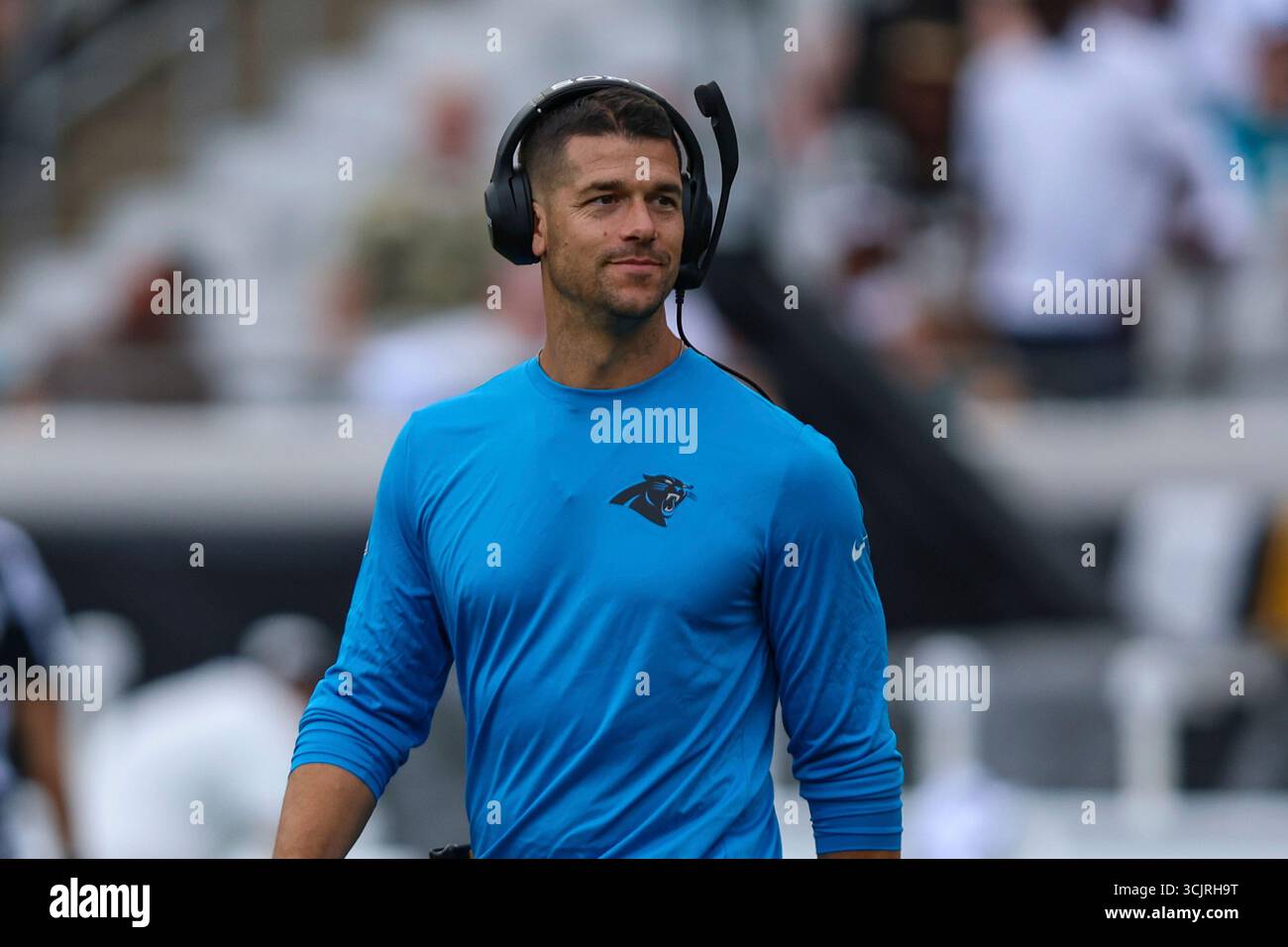 Carolina Panthers head coach Dave Canales walks the sideline during an ...