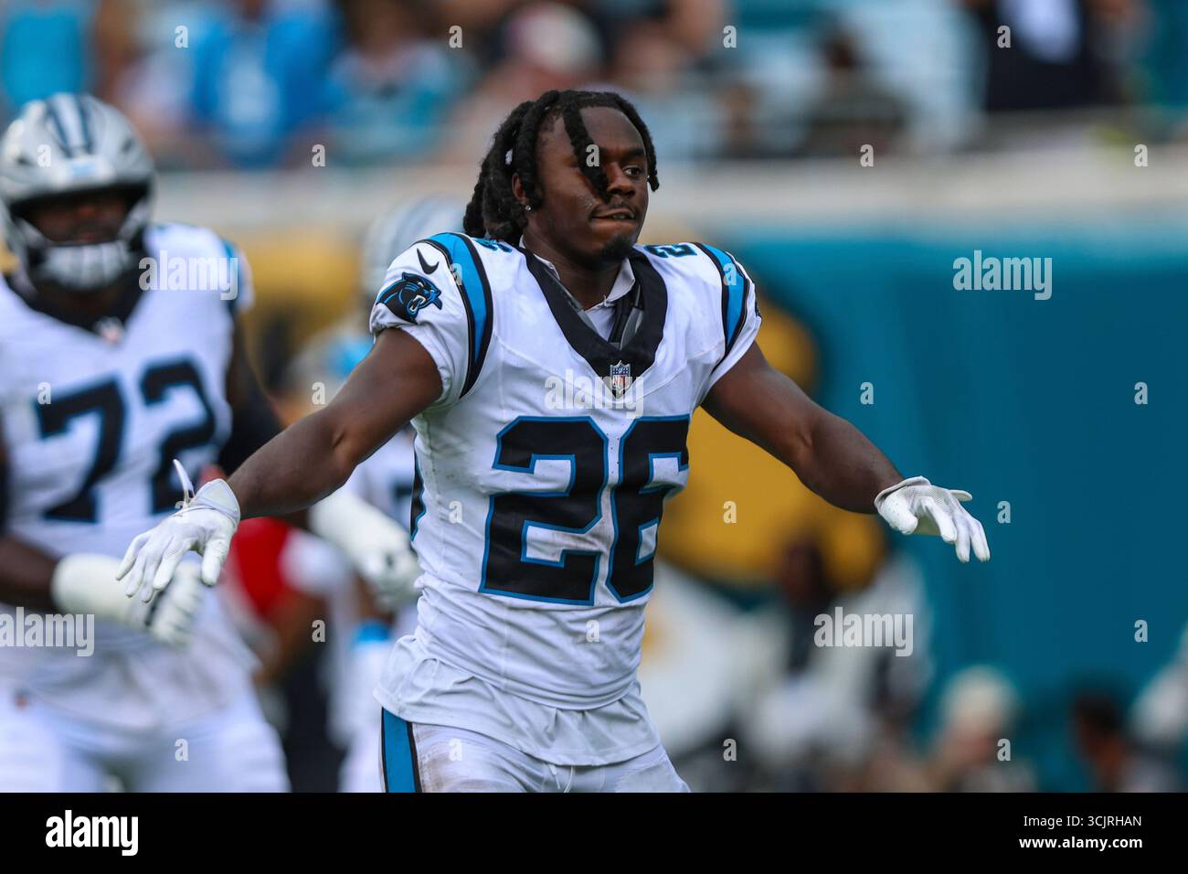 Carolina Panthers cornerback Chau Smith-Wade (26) warms up during an ...