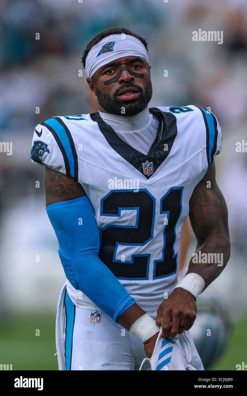 Carolina Panthers safety Nick Scott (21) walks the sideline during an ...
