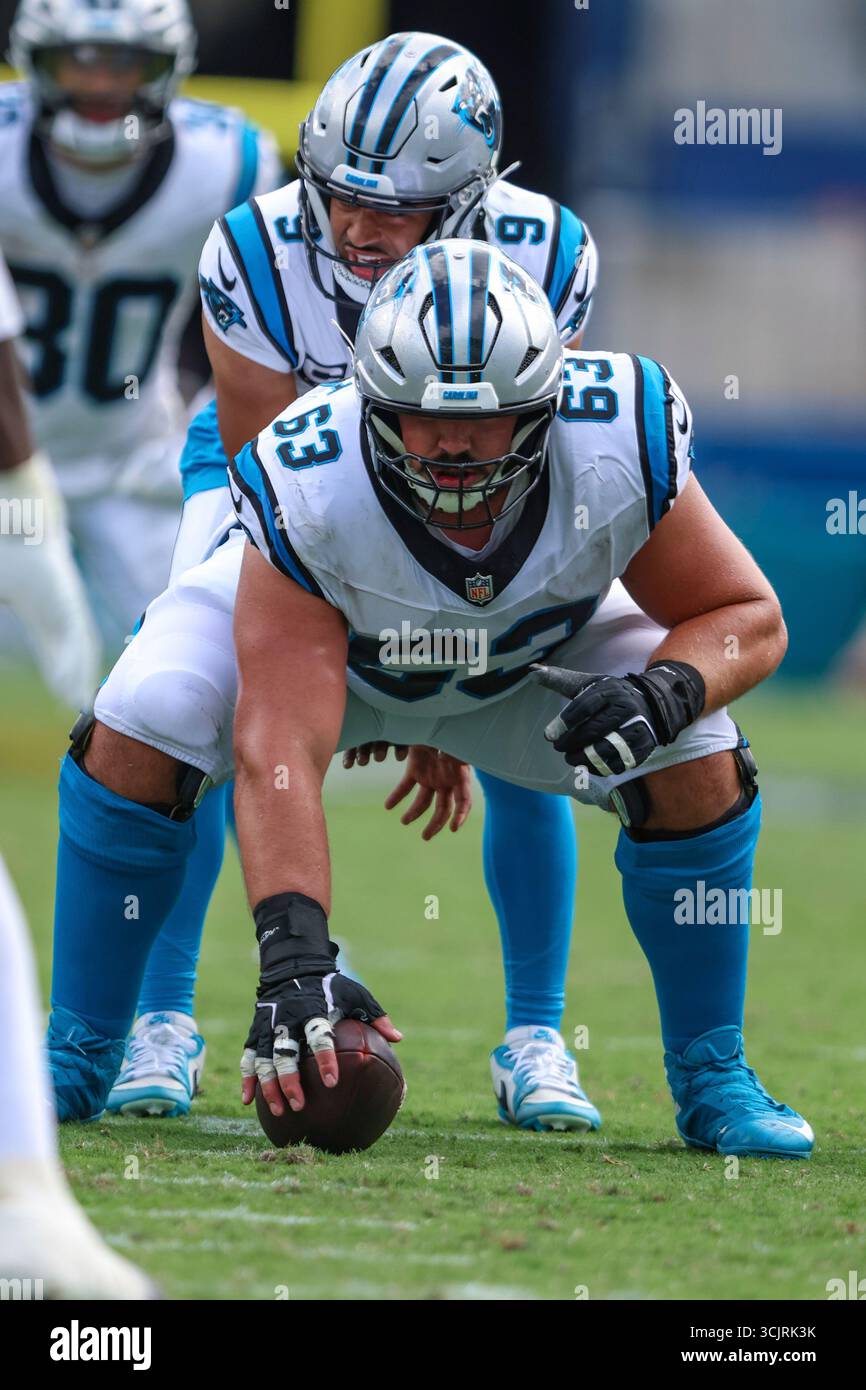 Carolina Panthers center Austin Corbett (63) in action during an NFL ...