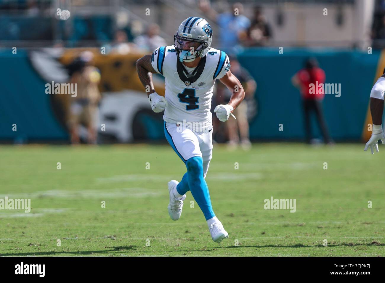 Carolina Panthers wide receiver Tetairoa McMillan (4) in action during an NFL football game ...