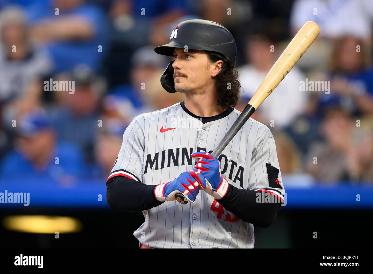 Minnesota Twins' James Outman at bat against the Kansas City Royals ...