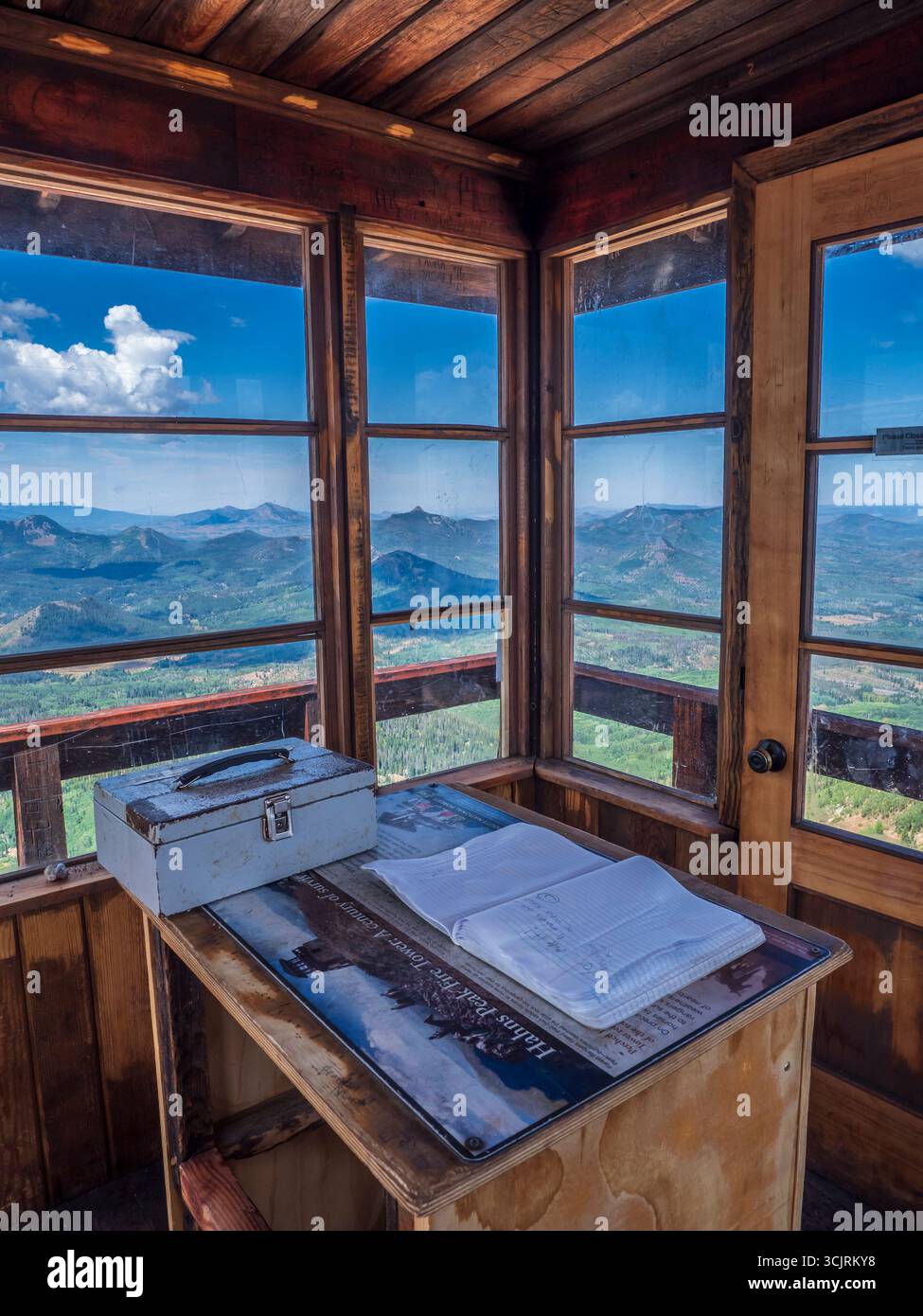 Inside fire lookout tower, Hahn's Peak, Routt National Forest, Clark ...