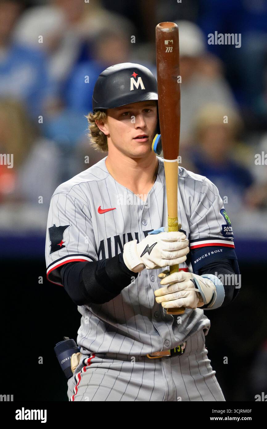 Minnesota Twins' Luke Keaschall at bat against the Kansas City Royals ...