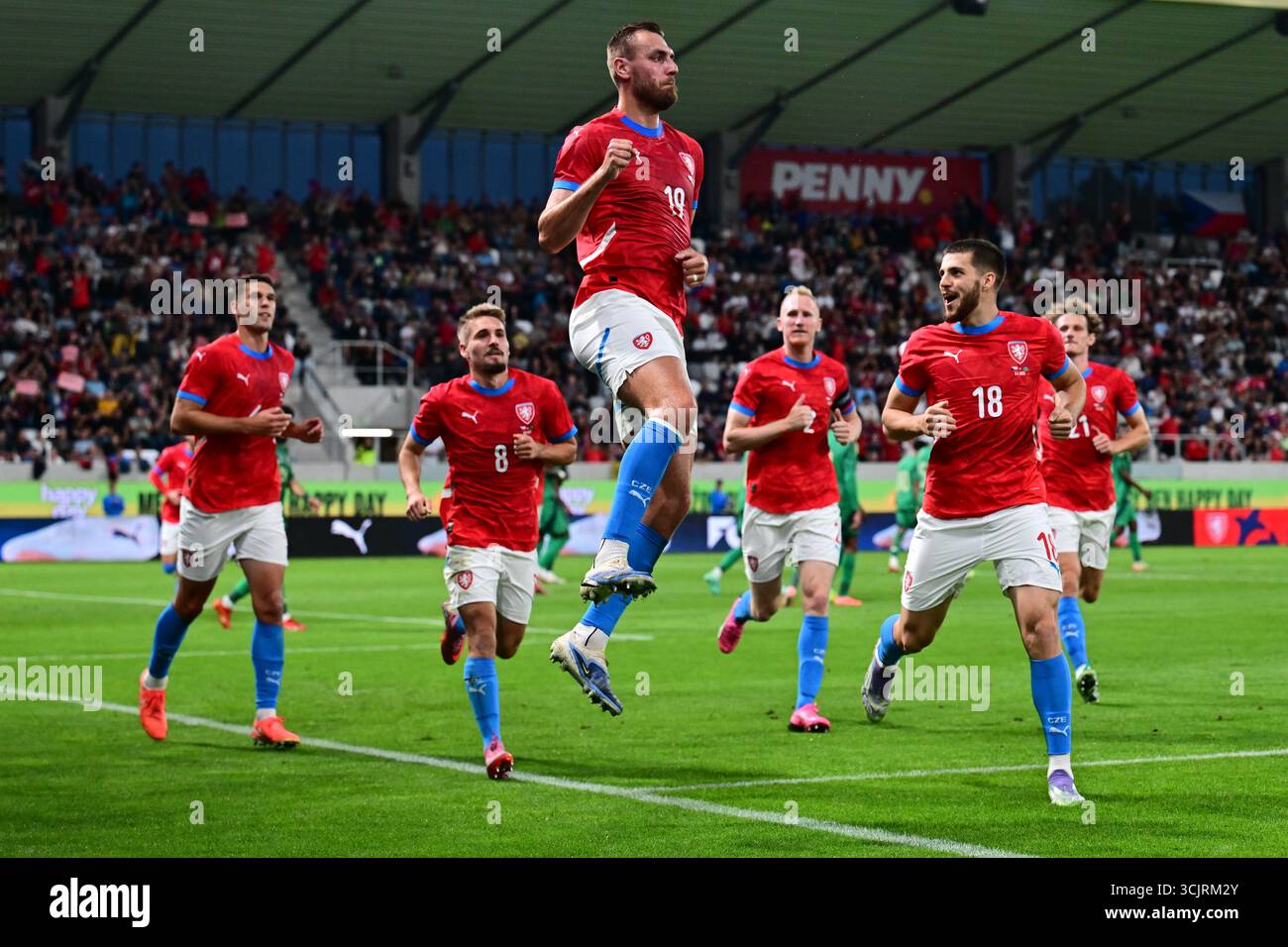 Scorer Tomas Chory (middle) reacts, as Czech team celebrate a goal ...