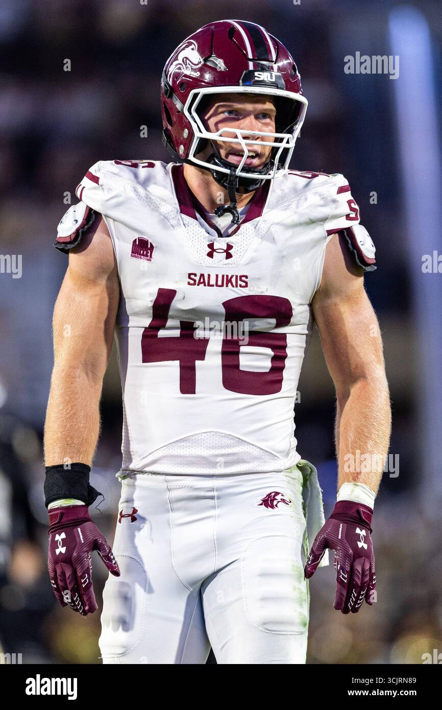 September 06, 2025: Southern Illinois linebacker Andrew Behm (46 ...