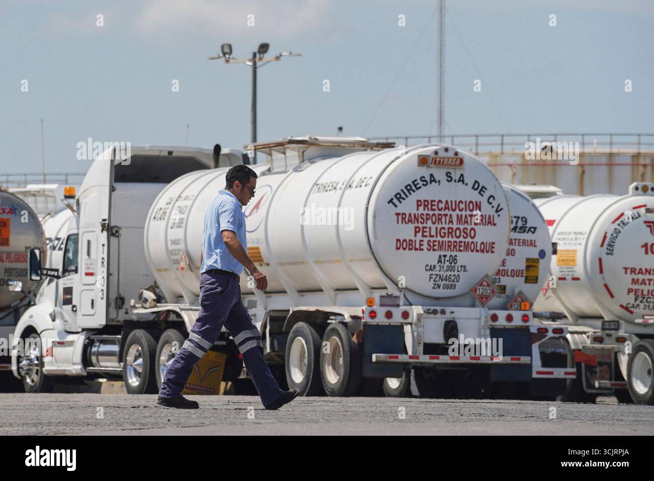 Gasoline trucks line up to enter the Petroleos Mexicanos (PEMEX) fuel ...