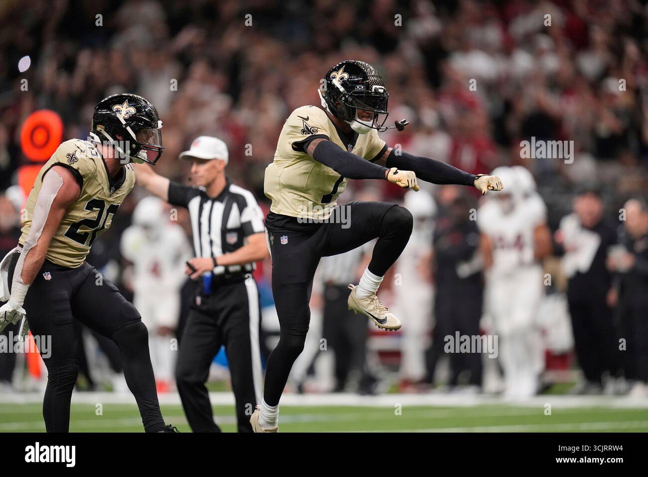 New Orleans Saints cornerback Alontae Taylor (1) celebrates a sack ...