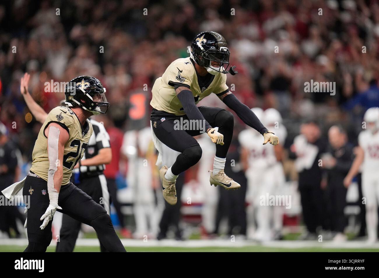 New Orleans Saints cornerback Alontae Taylor (1) celebrates a sack ...