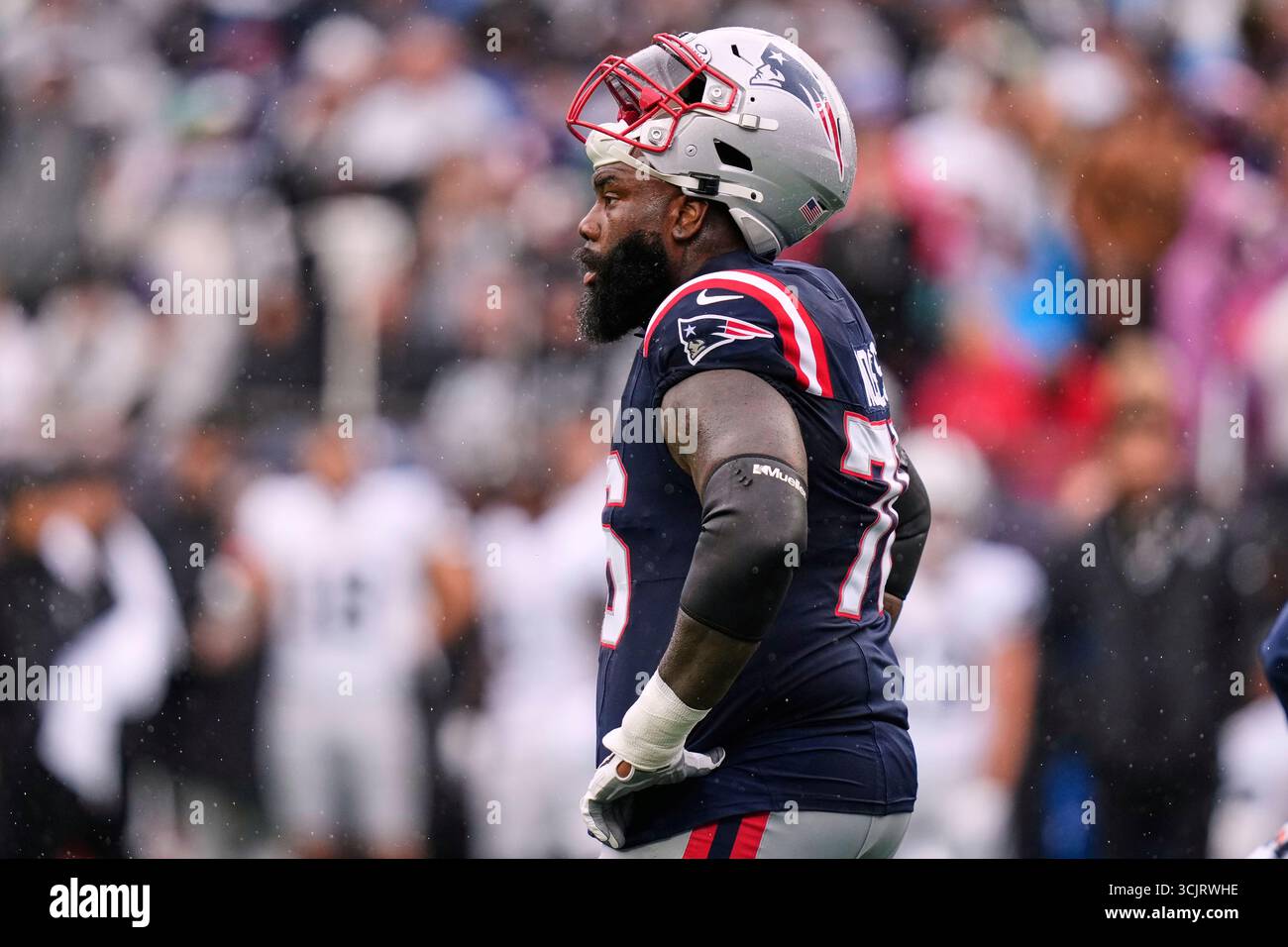 New England Patriots offensive tackle Morgan Moses (76) during an NFL ...