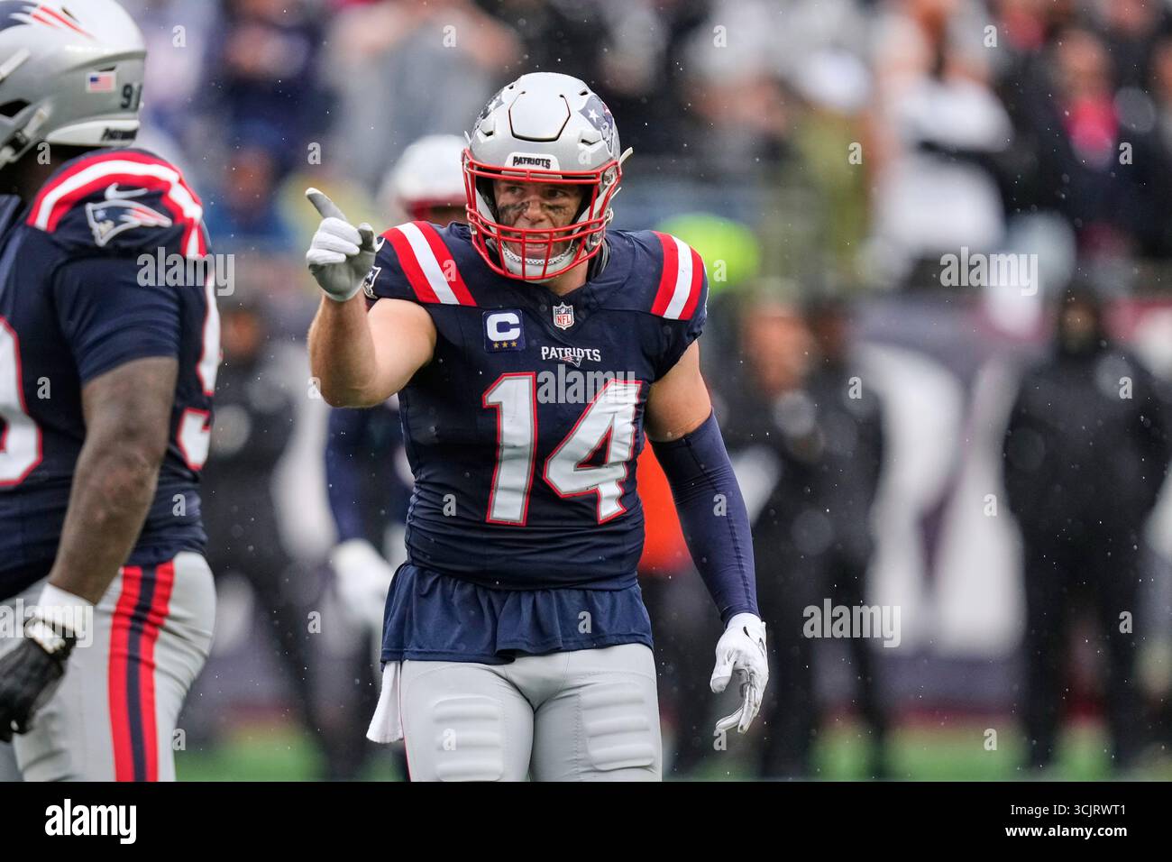 New England Patriots linebacker Robert Spillane (14) during an NFL ...