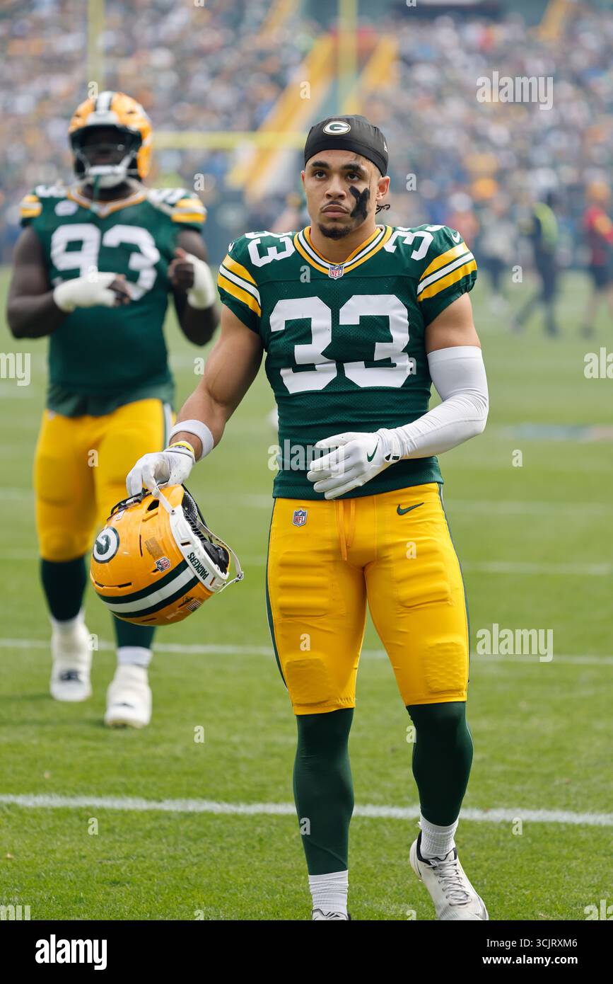 Green Bay Packers safety Evan Williams (33) before an NFL football game ...
