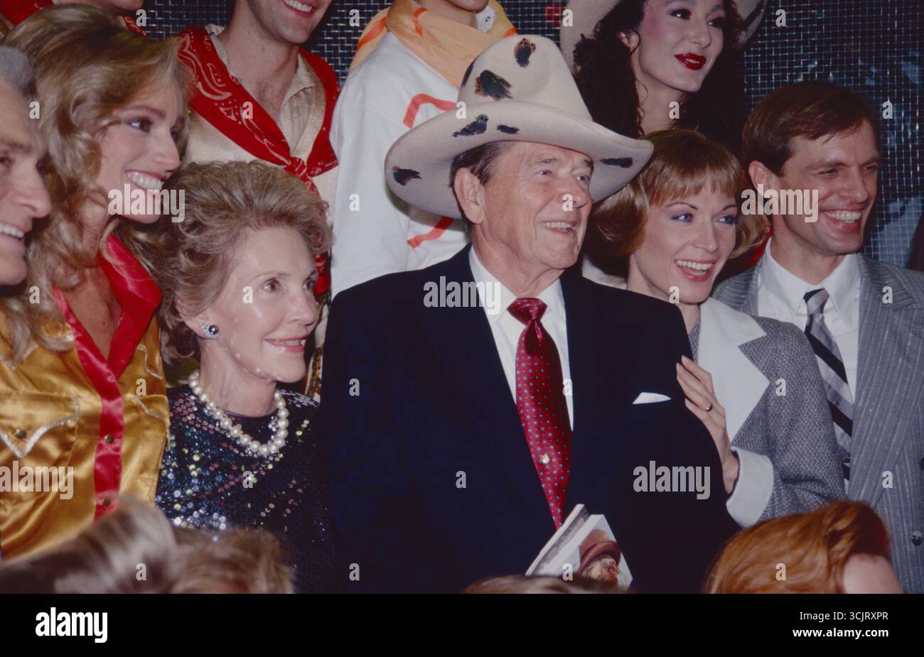 Ronald Reagan and Nancy Reagan on stage with Susan Anton, Dee Hoty ...
