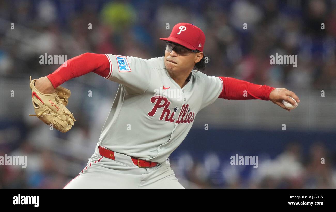 Philadelphia Phillies starting pitcher Jesús Luzardo aims a pitch ...