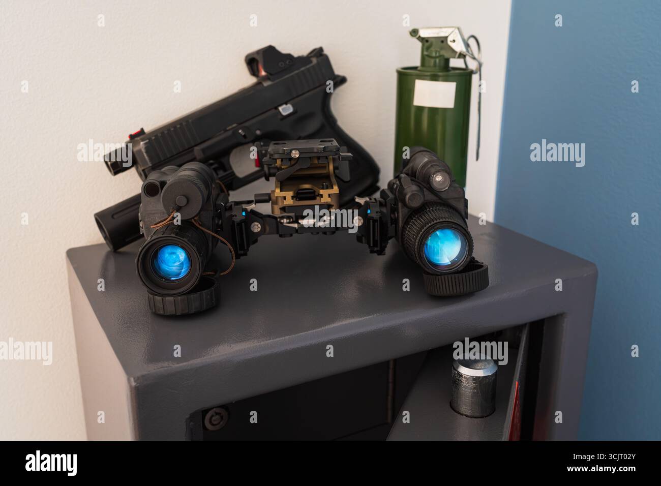 Tactical military equipment, including advanced night vision goggles, a ...
