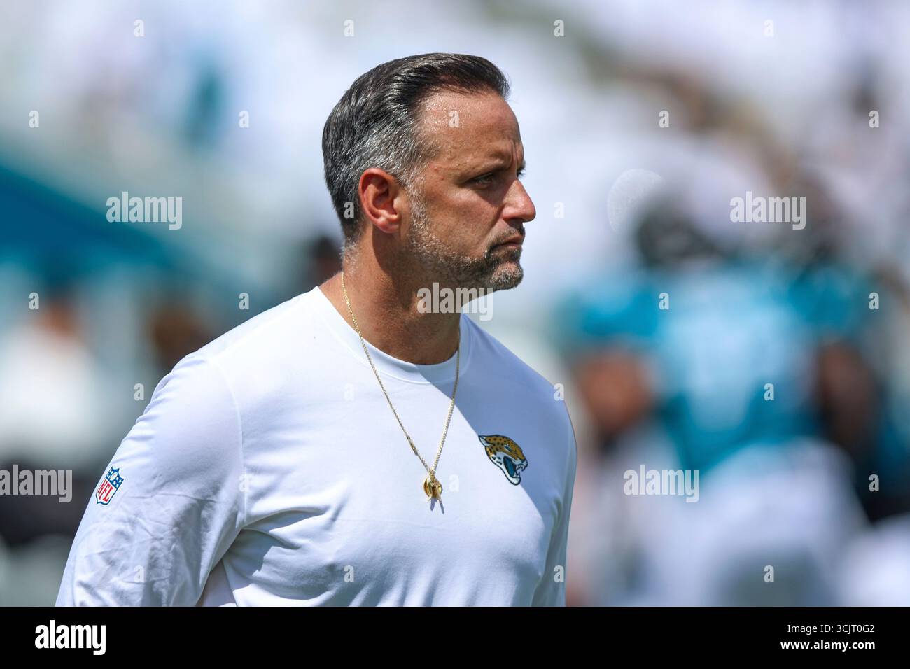 Jacksonville Jaguars defensive coordinator Anthony Campanile walks the ...