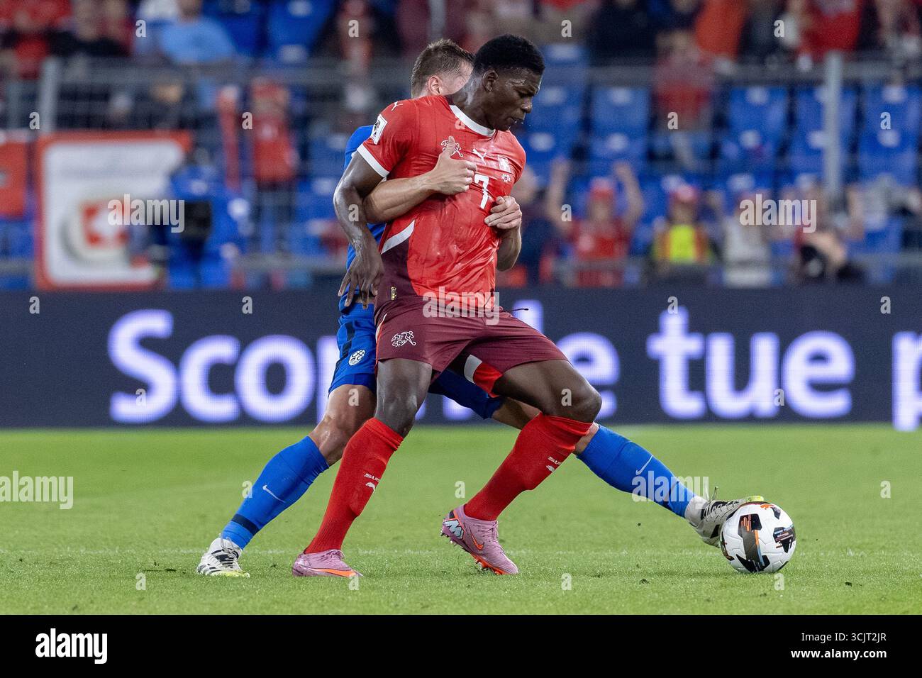 Basel, Switzerland, September 08st 2025: A duel between Breel Embolo (7 ...