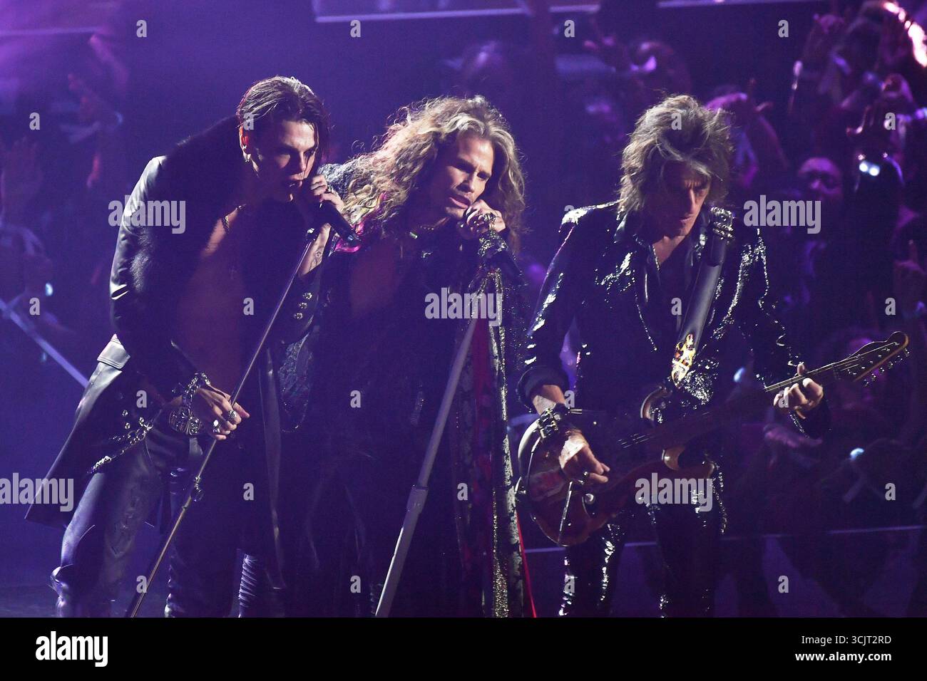Yungblud, Steven Tyler, and Joe Perry perform Ozzy Osbourne tribute onstage during the 2025 MTV ...