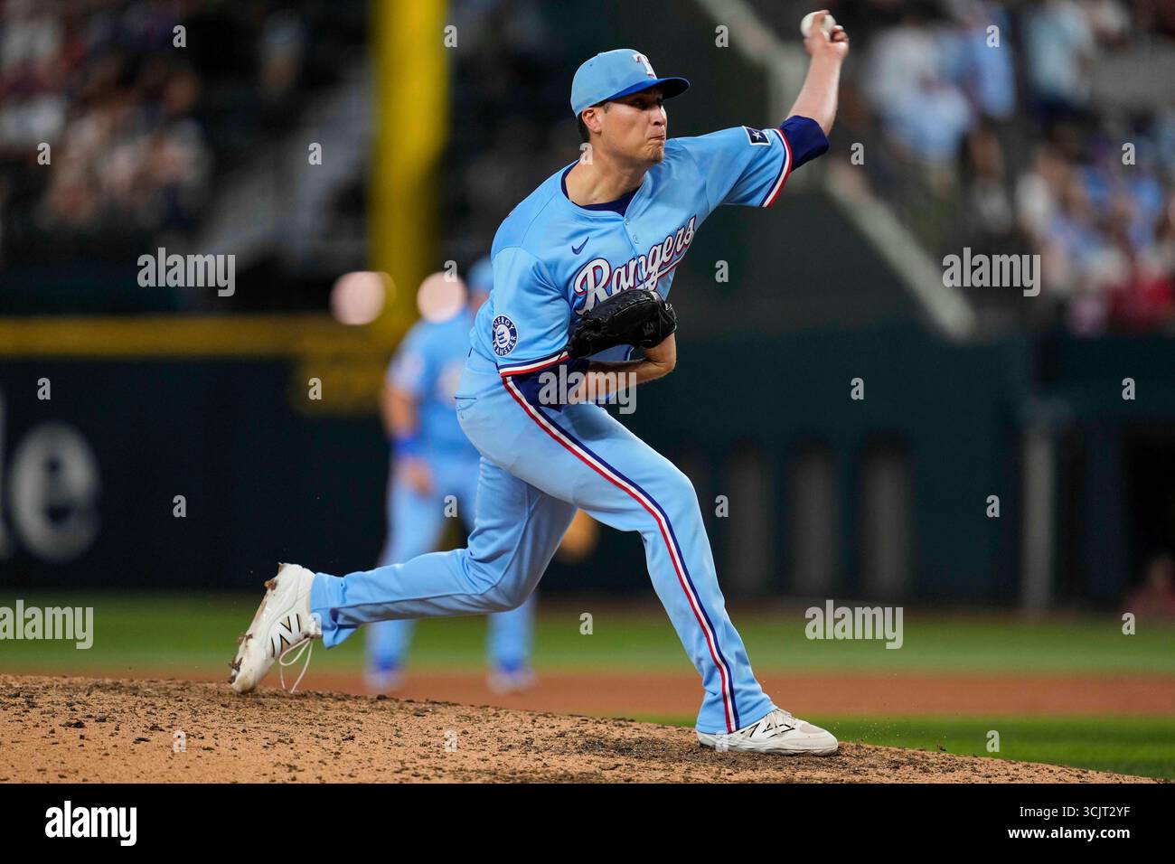 Texas Rangers relief pitcher Robert Garcia works against the ...