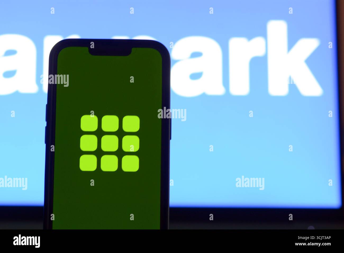 Opening screen of the PayByPhone car parking ticket app on a smartphone ...